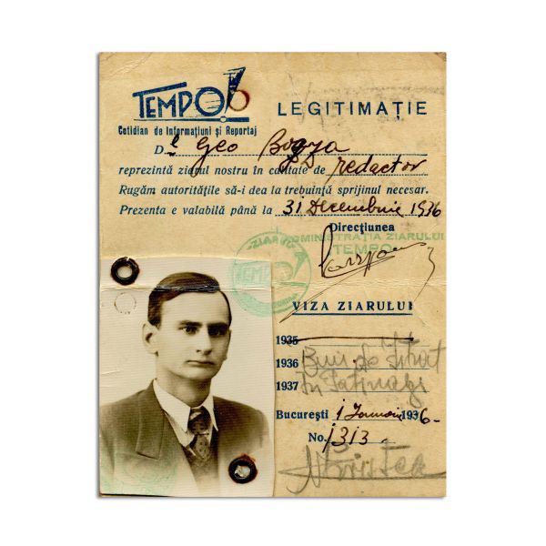 Geo Bogza, legitimația de redactor a cotidianului „Tempo”, 1936
