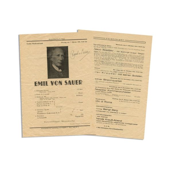 Program, concert Emil von Sauer, 1941