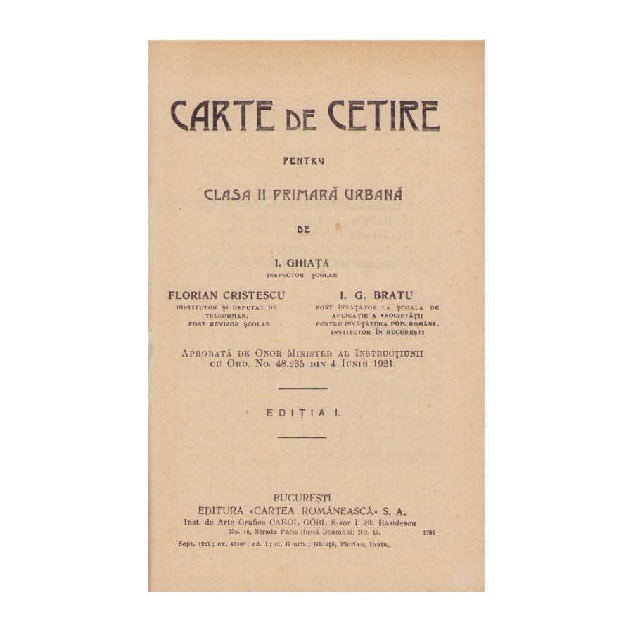 I. Ghiață, Carte de citire pentru clasa a II-a primară urbană,