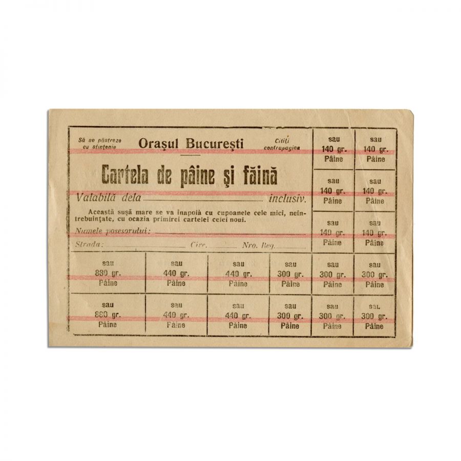 Cartelă de carne, pâine și făină, din perioada Primului Război
