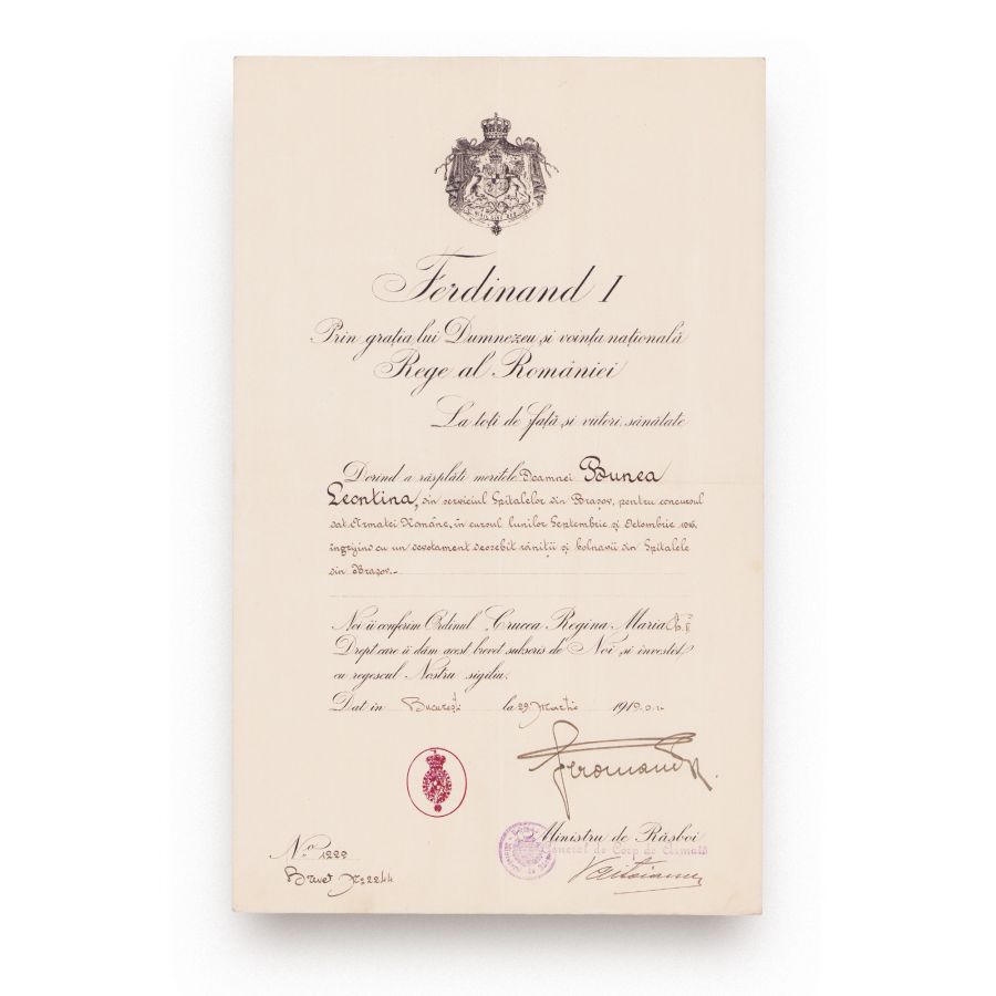 Leontina Dr. Bunea, scrisoare de mulțumire + brevet, 1919-1934